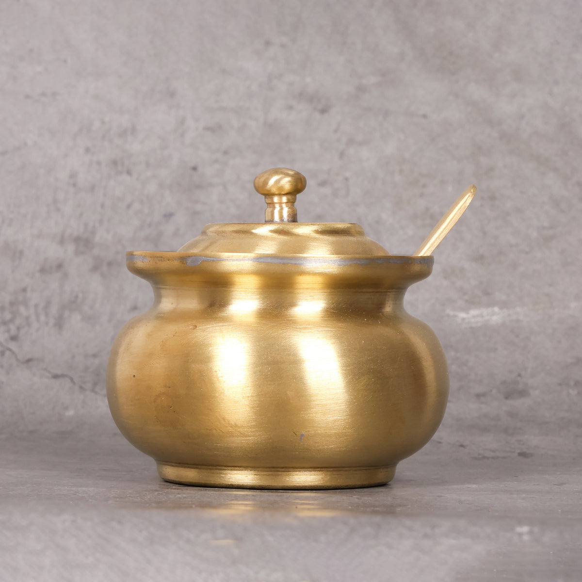 Brass Ghee Pot with Spoon – Pital Ghee Dani | Copper Mart