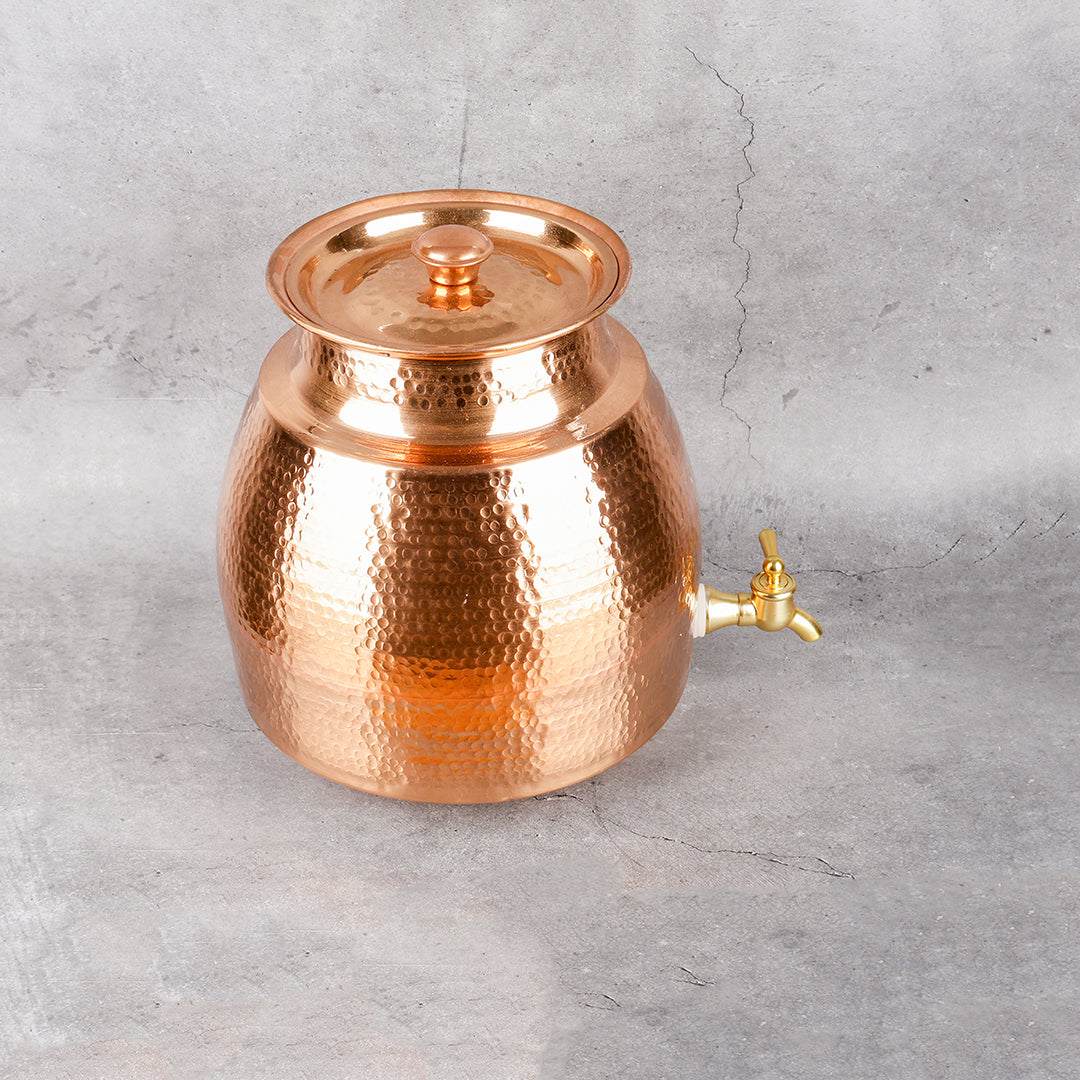 Copper Water Storage Matka - Hammered with Lid - Handcrafted Copper ...
